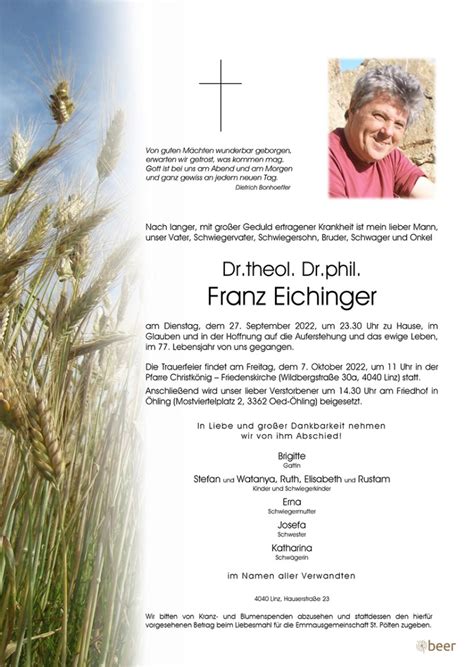 Franz Eichinger Trauerhilfe Beer