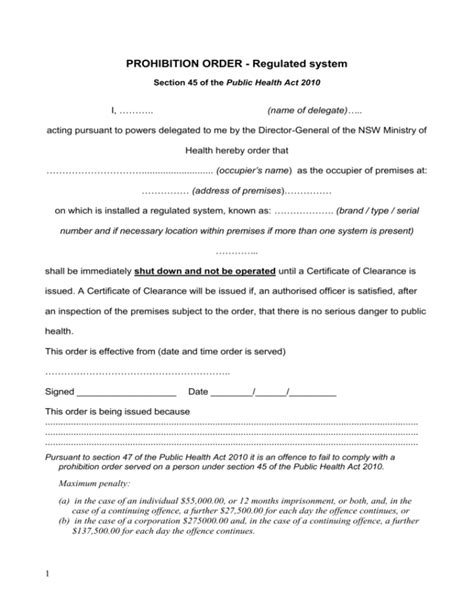 Prohibition Order Regulated Systems