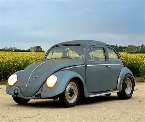 Classic Vw Bug In Front Of A Field