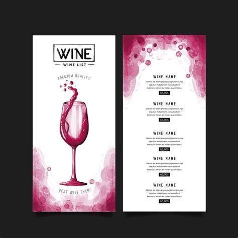Wine Tasting Menu Template Menu Design Template Wine List Menu Template