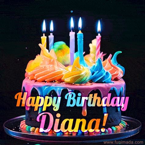 Vibrant Cake With Candles Dianas Birthday  Download On