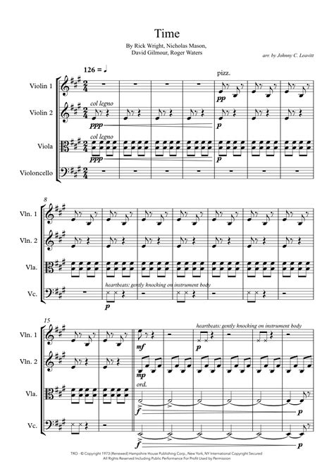Time Arr Johnny C Leavitt By Pink Floyd Sheet Music For String