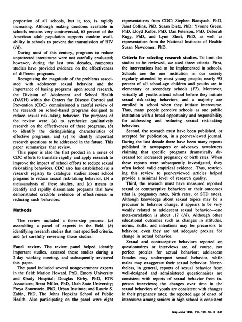 School Based Programs To Reduce Sexual Risk Behaviors A Review Of Effectiveness Pmc