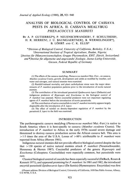 Solution Analysis Of Biological Control Of Cassava Pests In Africa Ii