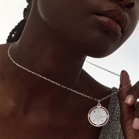 True North Engraved Compass Necklace Silver Oak And Luna