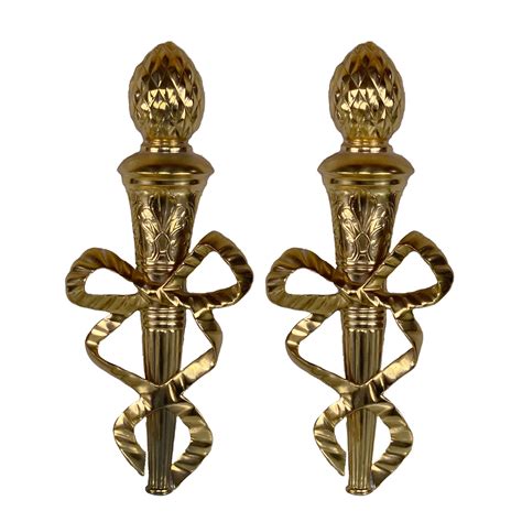 Vintage French Rococo Empire Brass Wall Hanging Sculpture A Pair