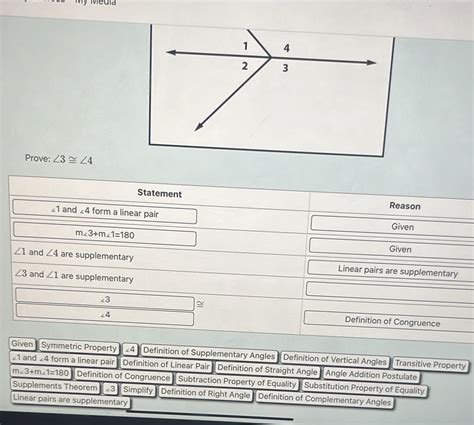 Solved Mỹ Media Prove ∠ 3≌ ∠ 4 Erty ∠4 Definition Of Supplementary Angles Definition Of