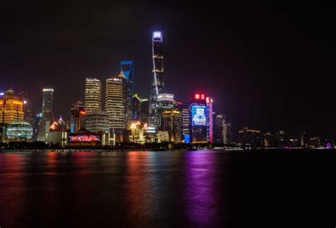 Shanghai China Skyline At Night A Beautiful Night View Editorial