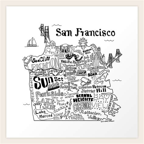 San Francisco Neighborhood Map Art Framed Available In Several Colors