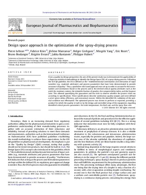 Pdf Design Space Approach In The Optimization Of The Spray Drying Process