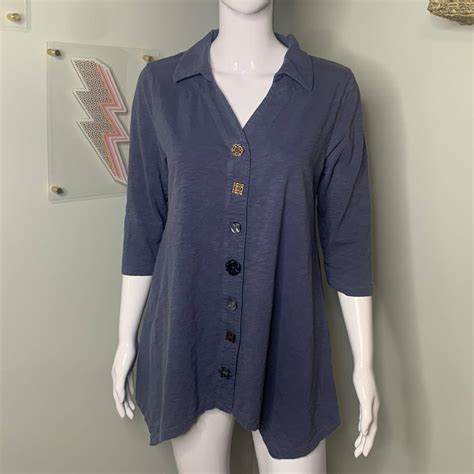 Medium Soft Surroundings Blue Danielle Button Top Thrifty Babes