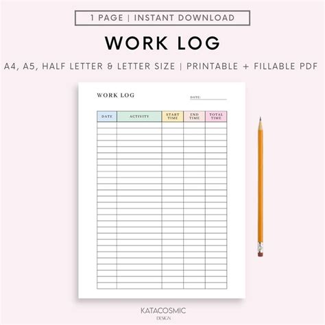 Daily Work Hours Log Printable Time Log Time Tracker Working Hours