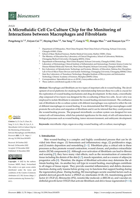 Pdf A Microfluidic Cell Co Culture Chip For The Monitoring Of