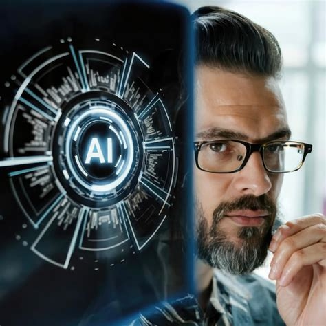 Premium Ai Image Engineer Examining Ai Technology With Reflection On