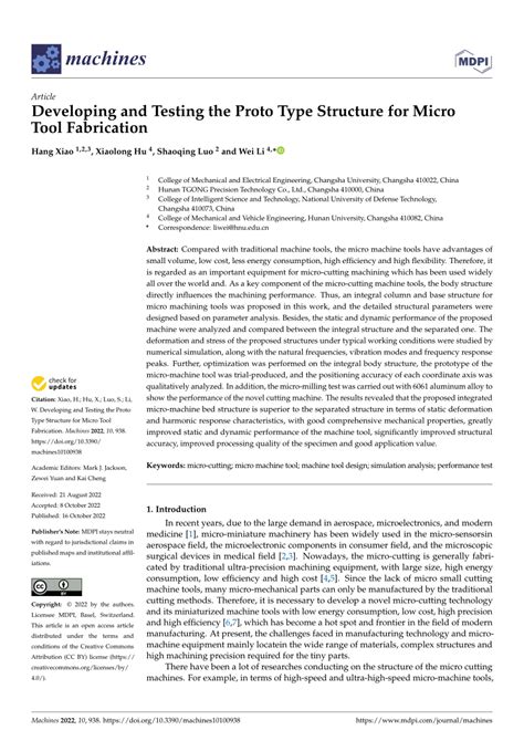 Pdf Developing And Testing The Proto Type Structure For Micro Tool