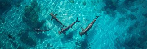 Aerial View Of Hammerhead Sharks Generative Ai Stock Illustration