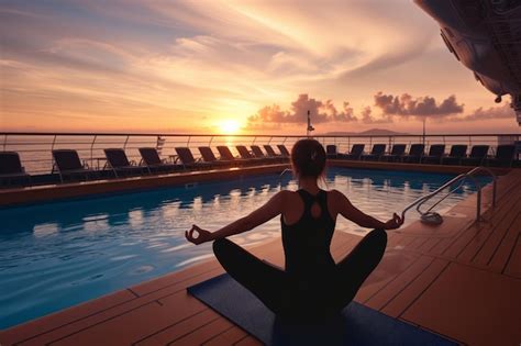 Premium Photo Person Practicing Yoga Beside Cruise Ship Pool Sunrise