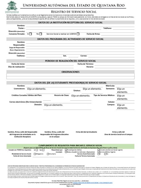 Pgss F001 Registro De Servicio Social A Pdf