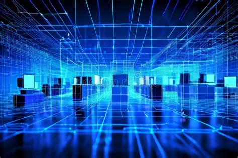 Digital Wireframe A Technical Digital Representation Of Office A Stock Illustration