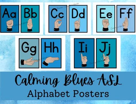 Shades Of Blue Alphabet Sign Language Cards Asl Alphabet Posters