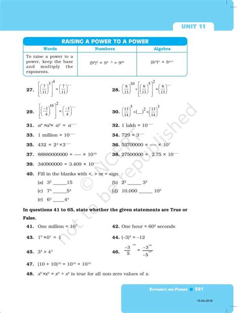 Ncert Exemplar Book For Class 7 Maths Chapter 11 Exponents And Powers