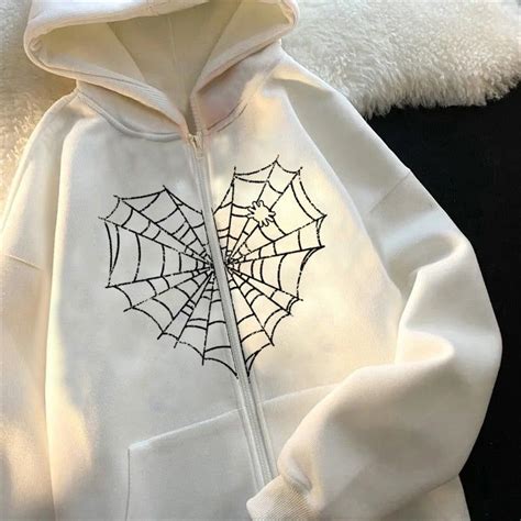 Fall Spider Web Hoodie Shoptery Long Sleeve Fleece Jacket Fashion