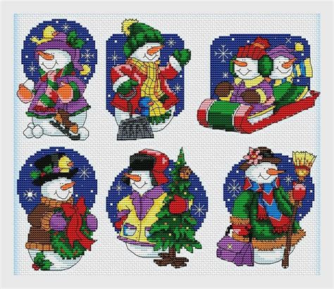 Snowmen Cross Stitch Pattern Snowmen Ornament Colorful Art Diy X Stitch