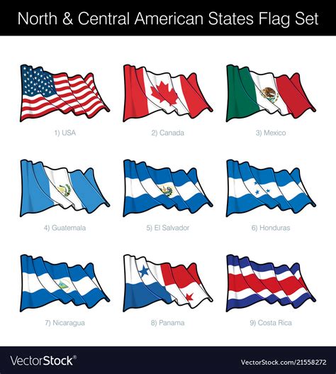North And Central American States Waving Flag Set Vector Image