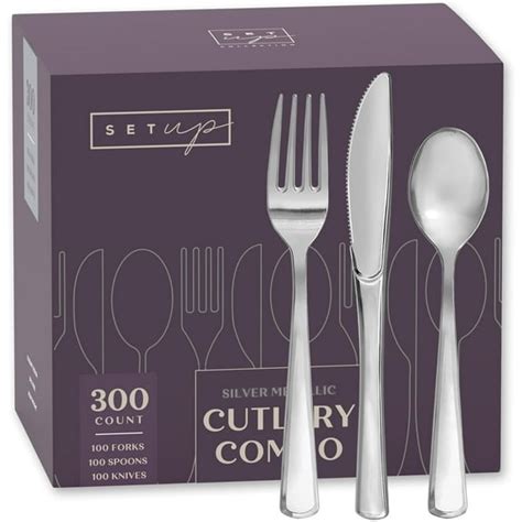 Shiliu 160 Pieces Silver Plastic Silverware Silver Disposable