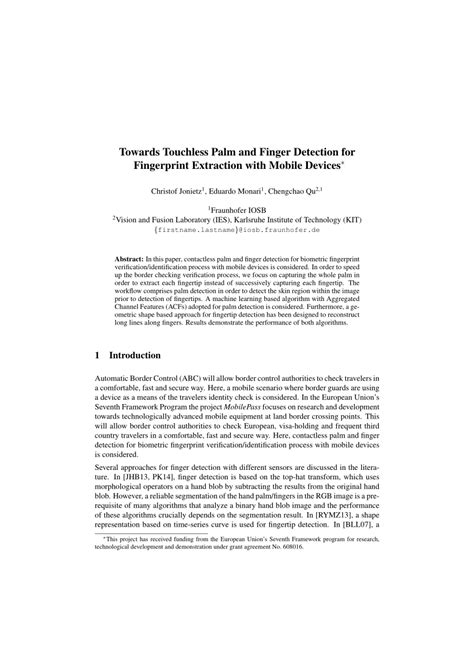 Pdf Towards Touchless Palm And Finger Detection For Fingerprint Extraction With Mobile Devices