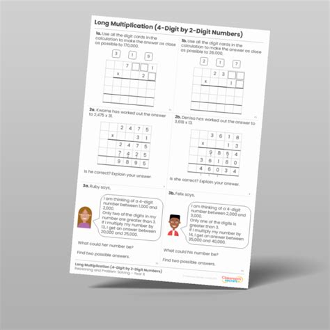 year 6 long multiplication 4 digit by 2 digit numbers reasoning and problem solving resource