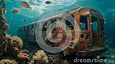 Sunken New York City Subway Car Reef Marine Life Sanctuary Underwater