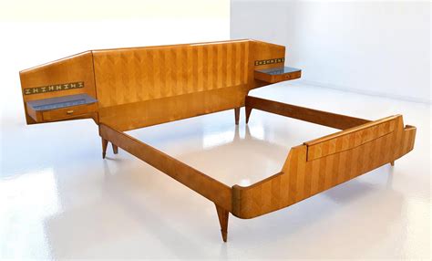 Mid Century Italian Double Bed With Floating Nightstands Attributed To Dassi For Gio Ponti 1958