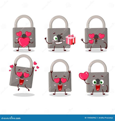 Lock Cartoon Character With Love Cute Emoticon Stock Vector