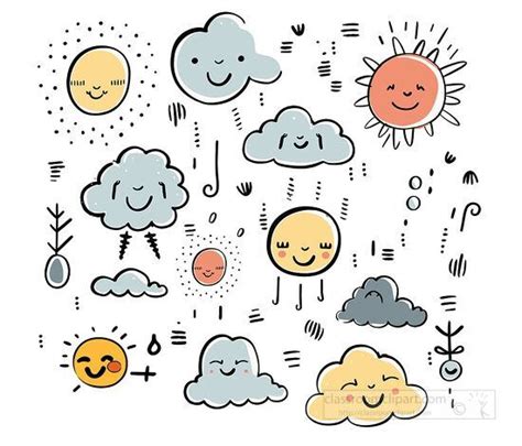 Sun Clipart Playful Collection Of Suns And Clouds With Happy Faces