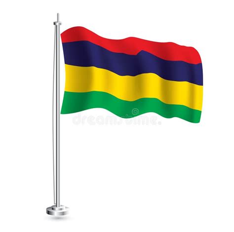 Mauritius Flag Isolated Realistic Wave Flag Of Mauritius Country On Flagpole Stock Vector