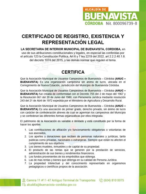 Certificado De Registro Existencia Y Representacion Legal Descargar