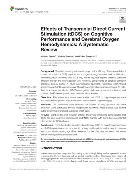 Pdf Effects Of Transcranial Direct Current Stimulation Tdcs On Cognitive Performance And