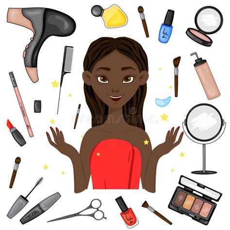 Dark Skinned Female Character With Makeup Scheme And Makeup Kit