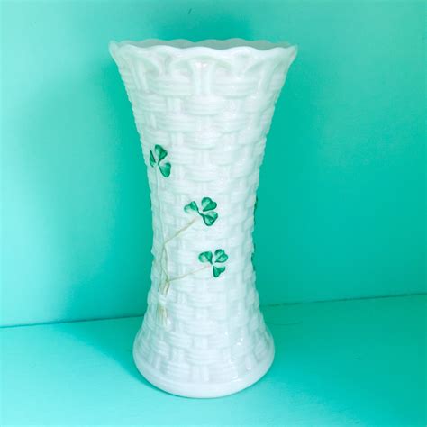 Vintage Belleek Vase Belleek Basketweave Vase Belleek Shamrock Vase