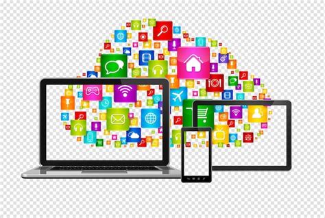 Cloud Computing Symbol And Computer Set Premium Psd