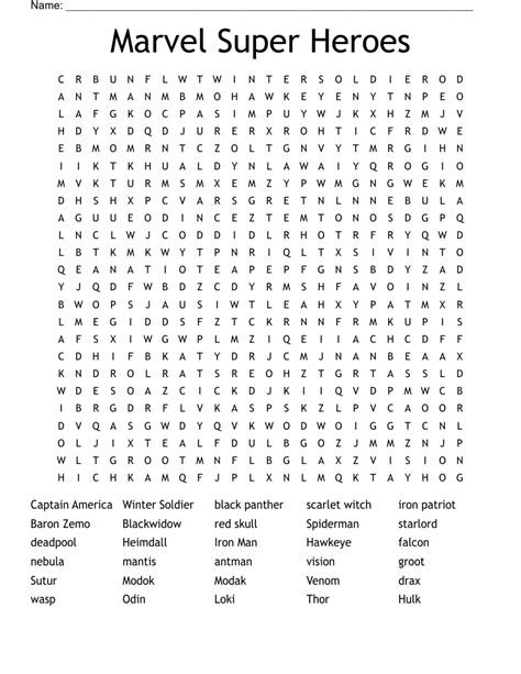 Marvel Super Heroes Word Search Wordmint