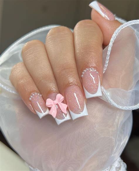 Pink Bow Nails French Tip