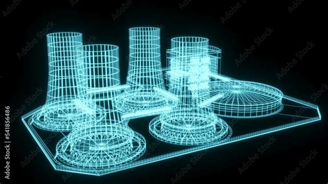 3d Render Illustration Nuclear Power Station Cooling Tower Hologram