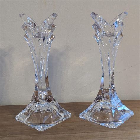Mikasa Crystal Candlesticks Candle Holders 5 Set Of 2 Art Deco Vintage