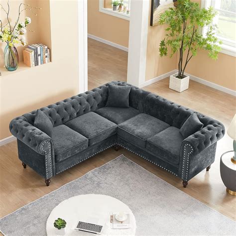 Fanye 80 Symmetrical Sectional Sofabutton Tufted Velvet Upholstered
