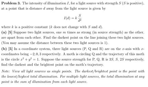 Solved Problem The Intensity Of Illumination I For A Chegg