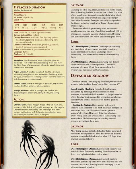 Detached Shadow Cr 12 Criaturas Oscuras Monstruos Dnd