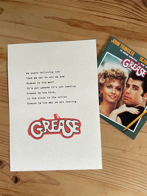 Grease Movie 1978 Music Song Lyrics Handtyped Quote Home Decor Wall