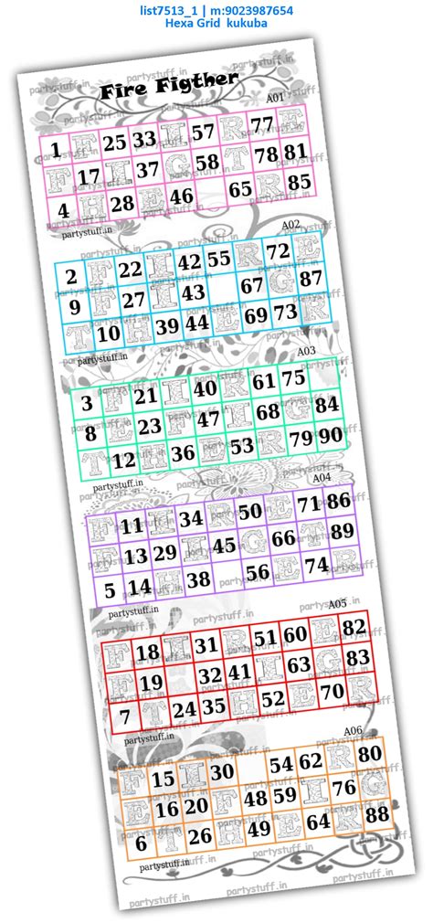 Kukuba Grid Tambola Housie Fire Figther Designs